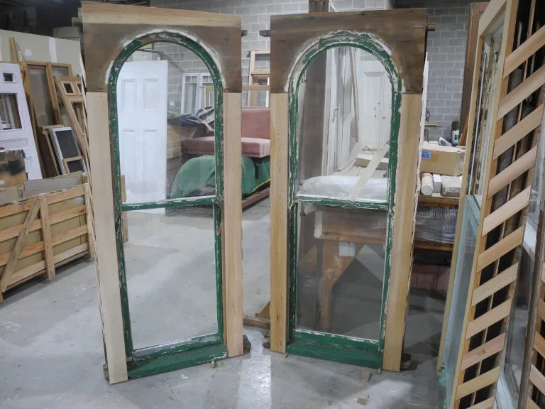 Pair Arched Double Hung Windows - Original Vintage Salvage Window ...