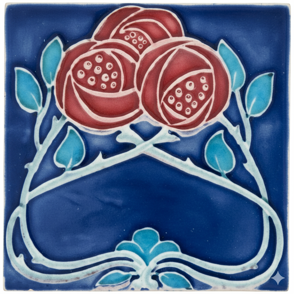 Burgundy Roses, Blue Background - Porteous Fireplace Tiles Sydney ...